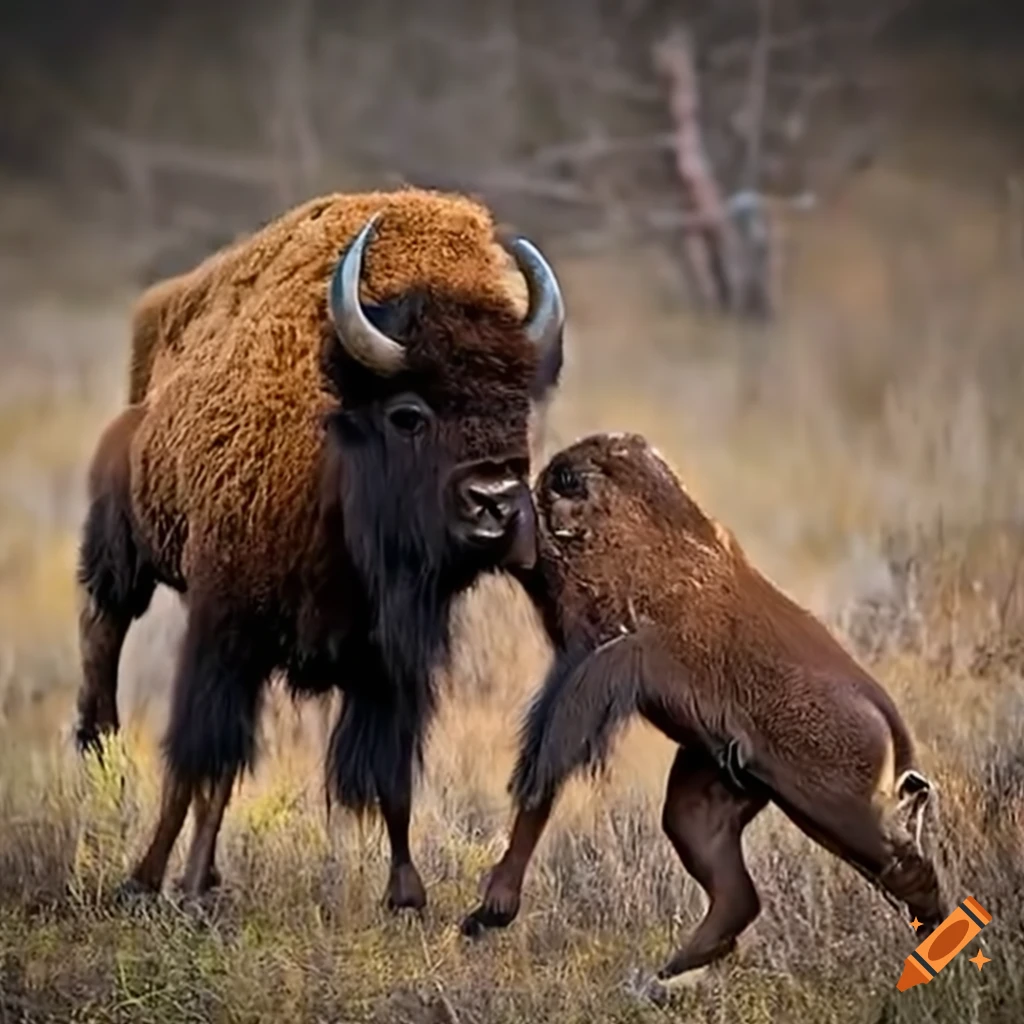 A resilient bison fighting for survival