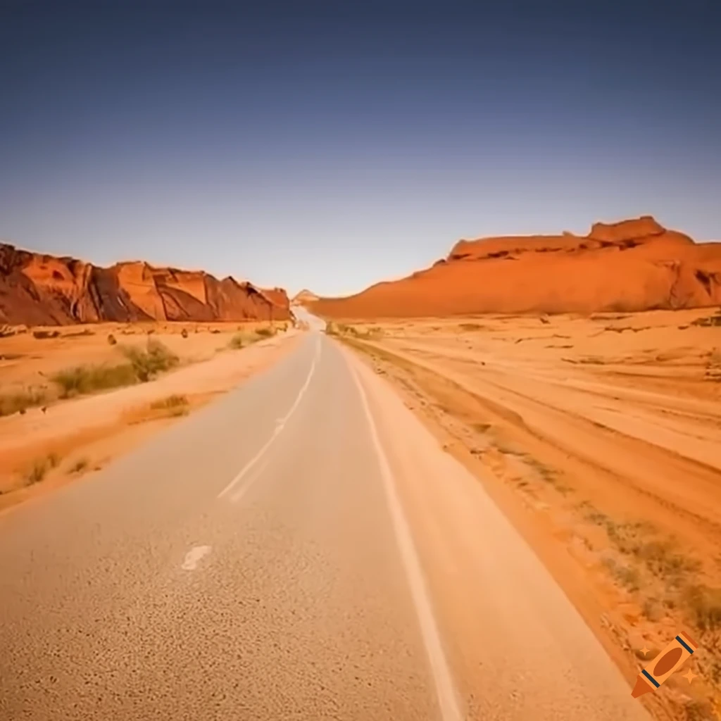 Desert road with worn-out surface