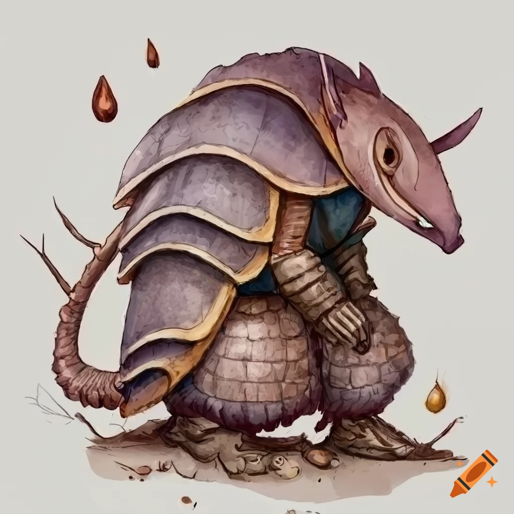 Watercolor illustration of an anthropomorphic armadillo on Craiyon