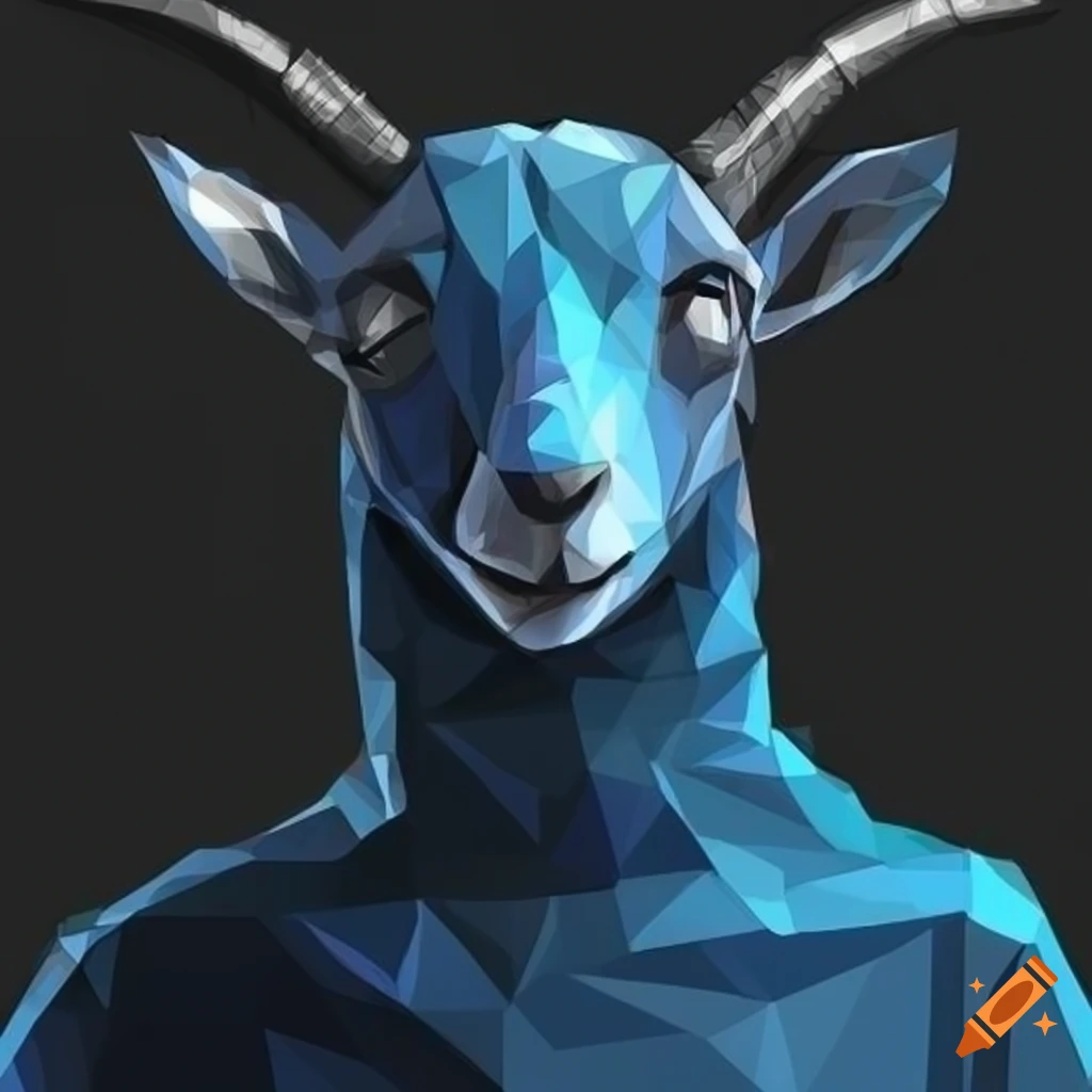 Digital art of a blue polygonal goat man