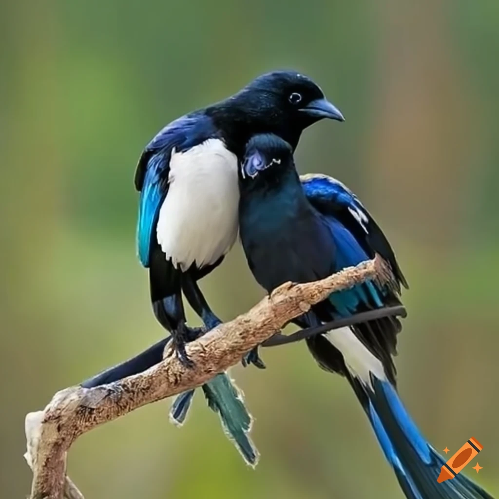 Two magpies showing affection