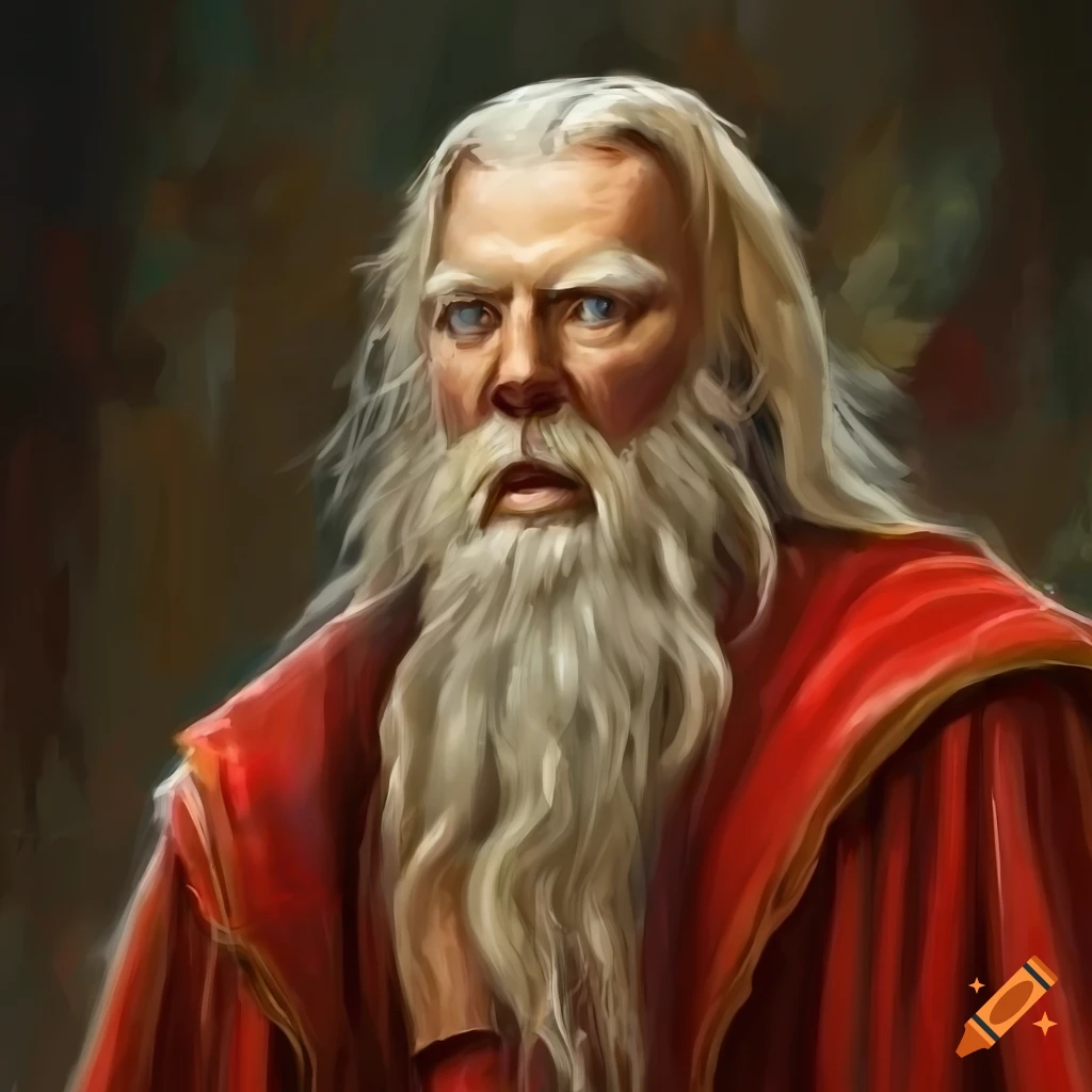 Odin in a red robe, detailed painting