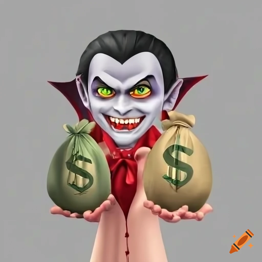 Friendly vampire holding a bag of money on Craiyon