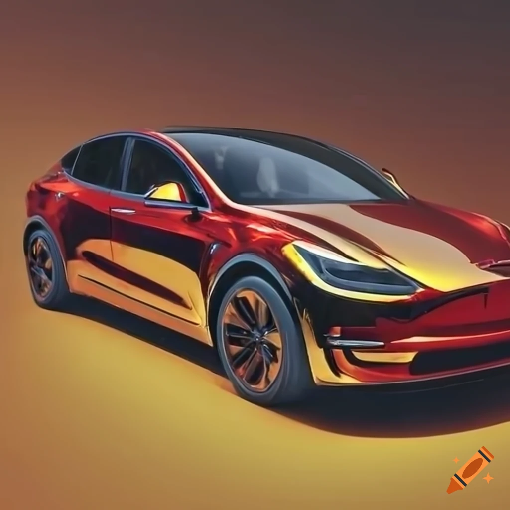 Chrome gold tesla model y with red and black accents