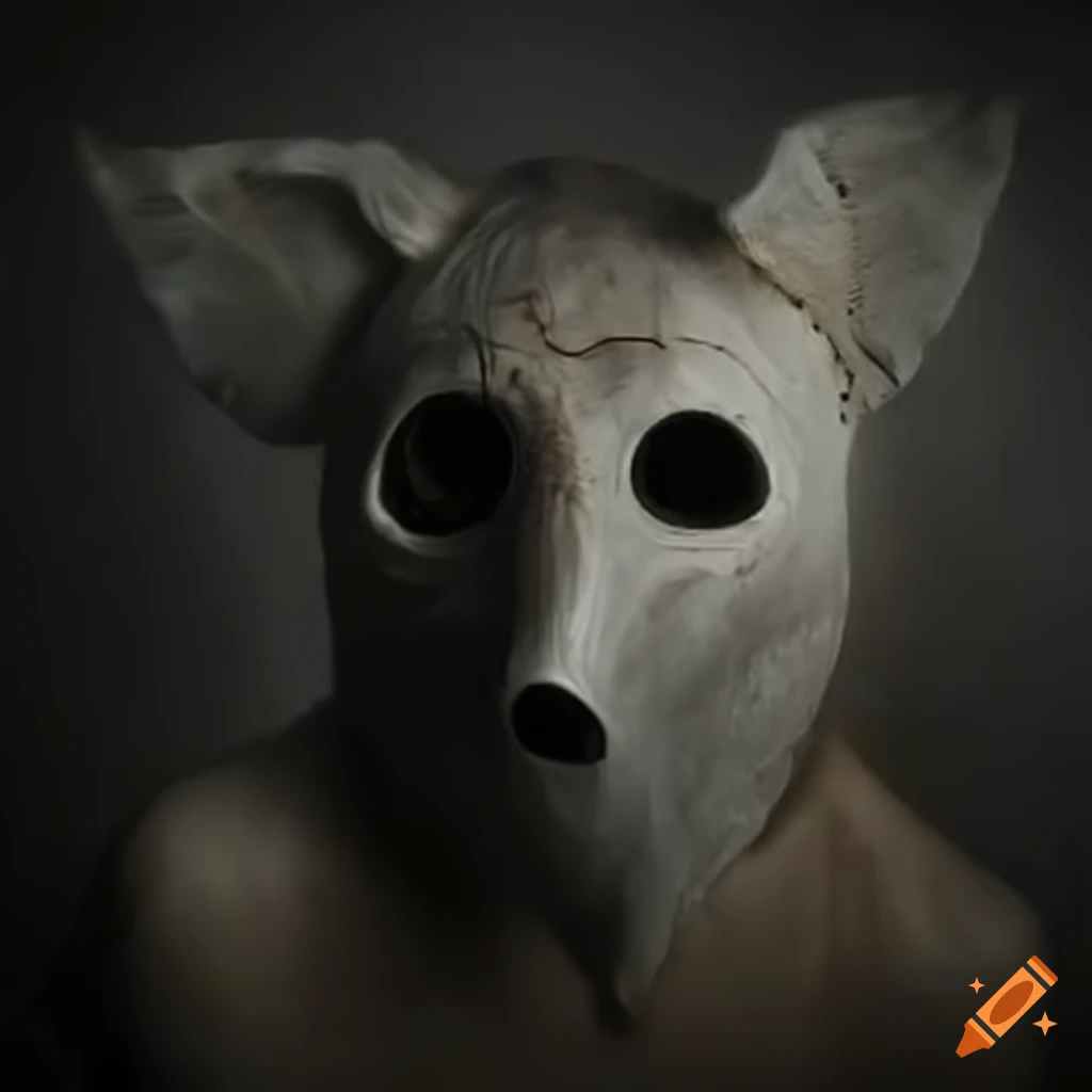 Surreal image of figures in animal masks emerging from mist on Craiyon