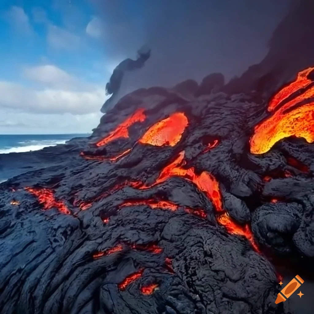 Scorching ocean on lava landscape on Craiyon