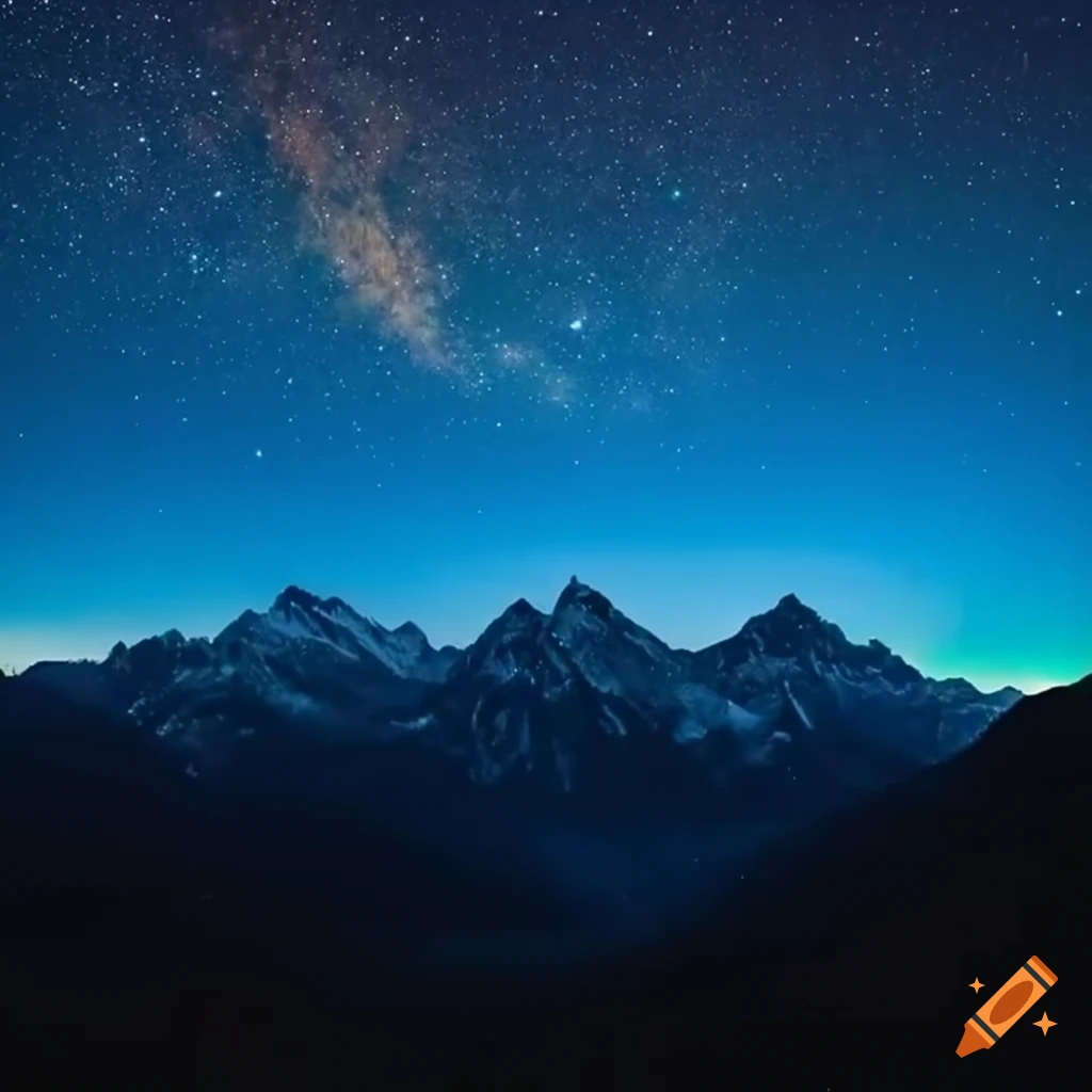 Moonlit mountains under a starry sky on Craiyon