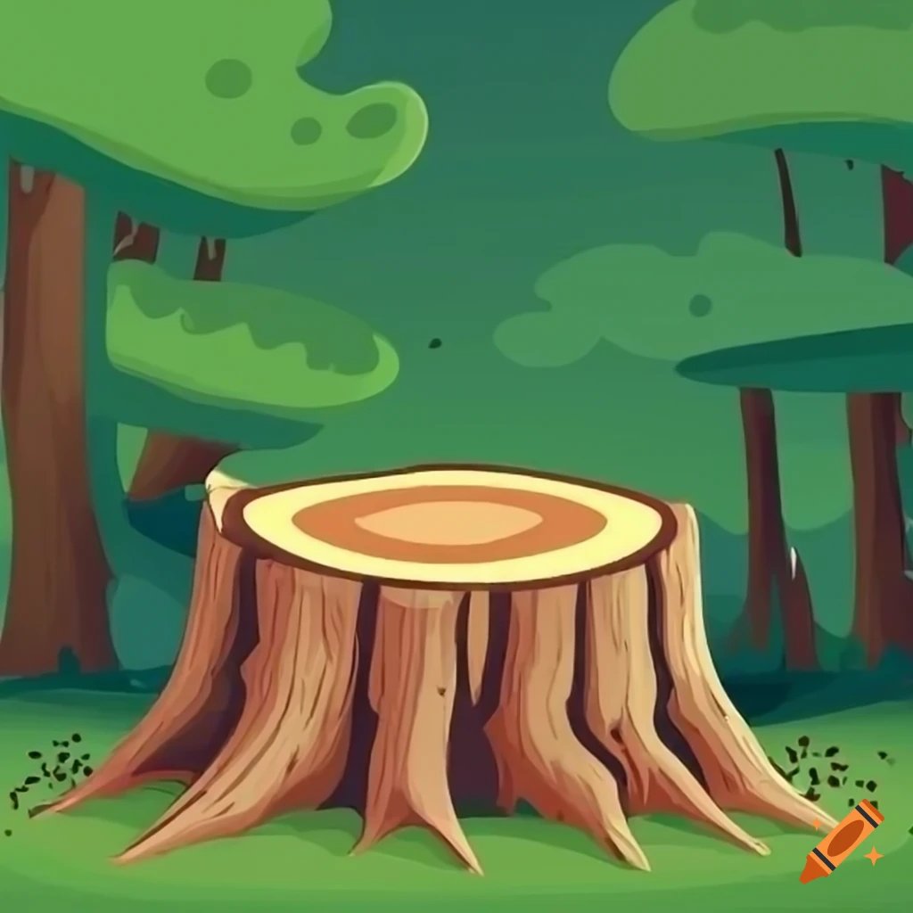 Cartoon tree stump in the forest