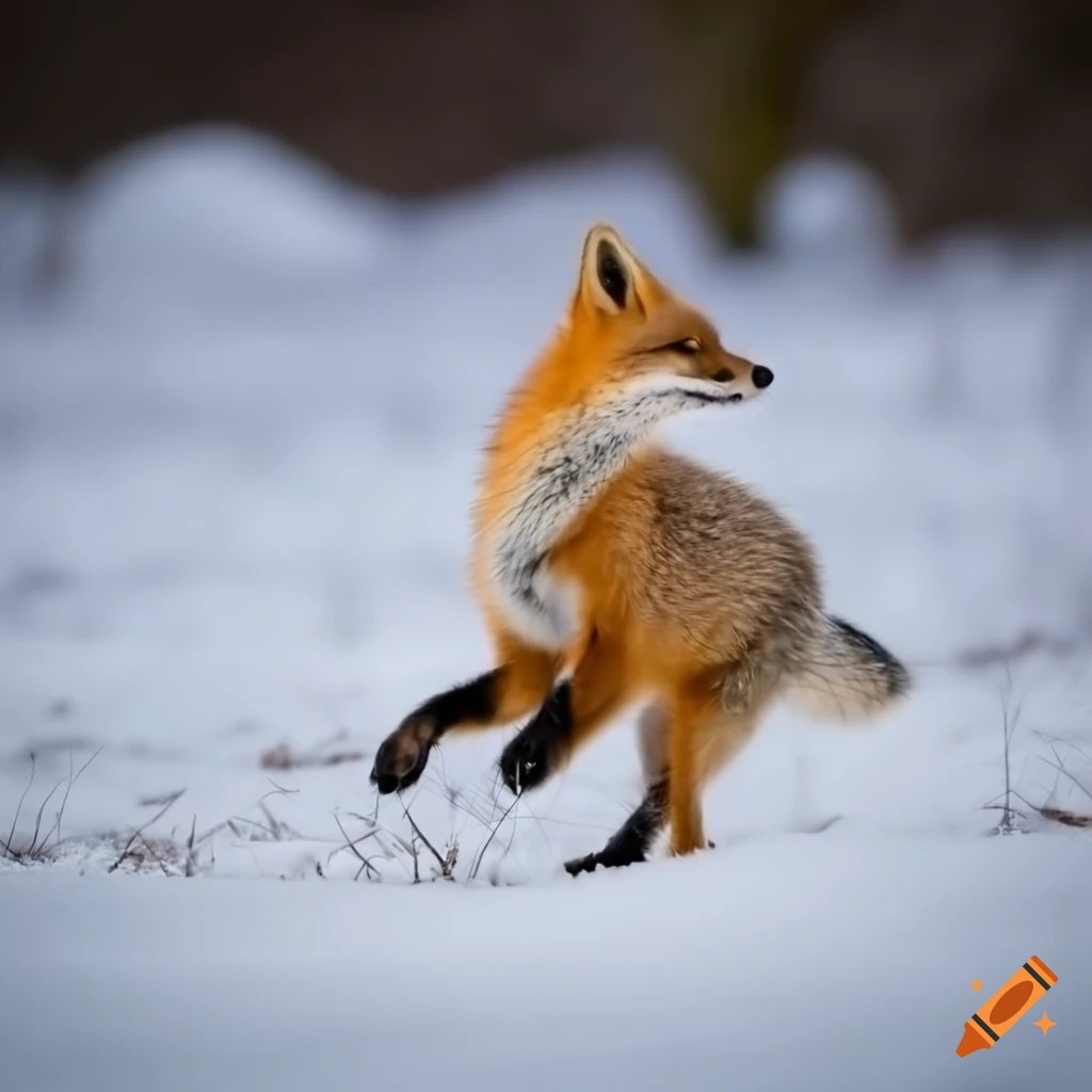 Fox playing in the snow