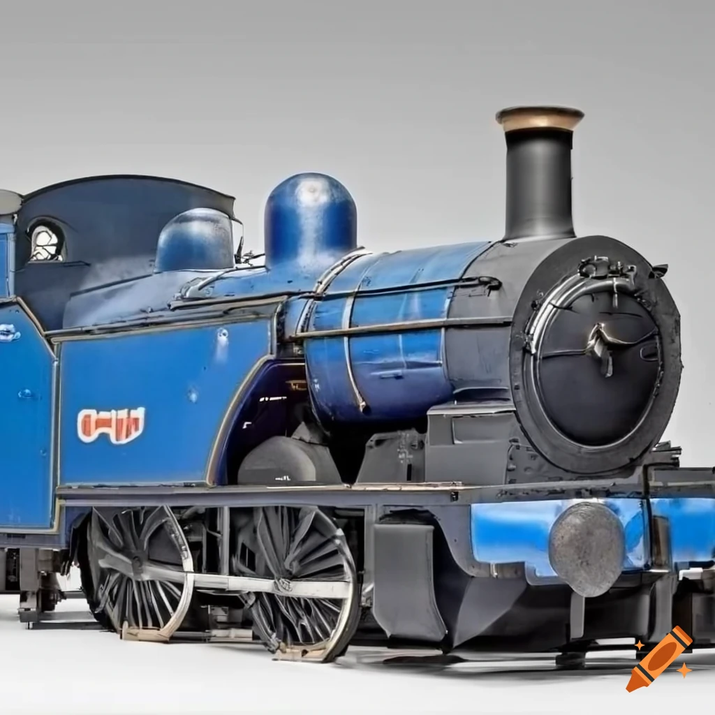 Blue e2 class locomotive with the word 'legible' on the side