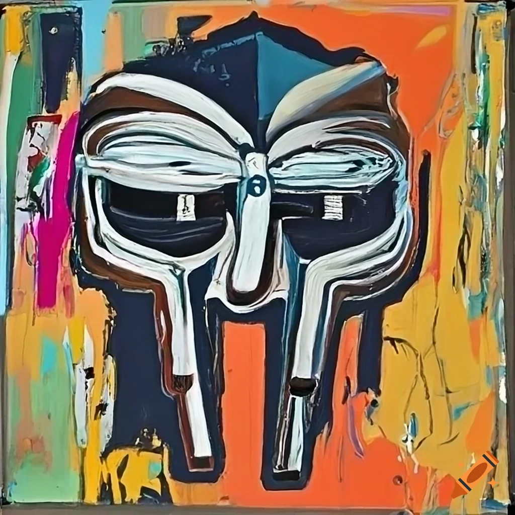 Mf doom painting with basquiat symbols