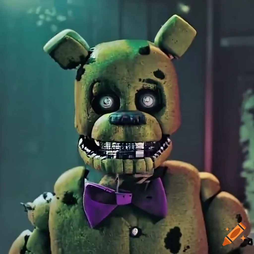 Photo realistic depiction of Springtrap in a dark restaurant on Craiyon