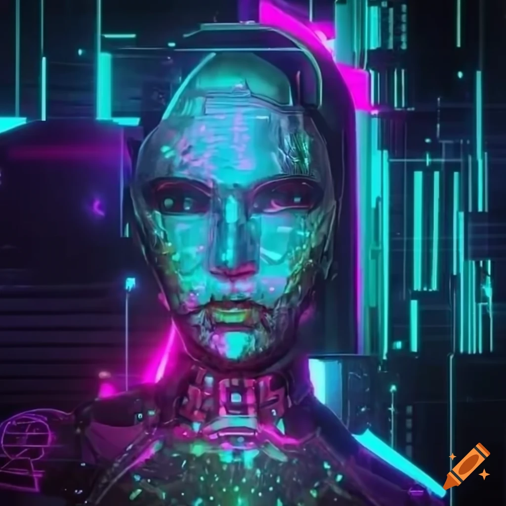 Cybernetic crystal in synthwave style