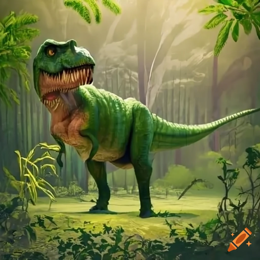 Tall vegetation hiding a green t-rex