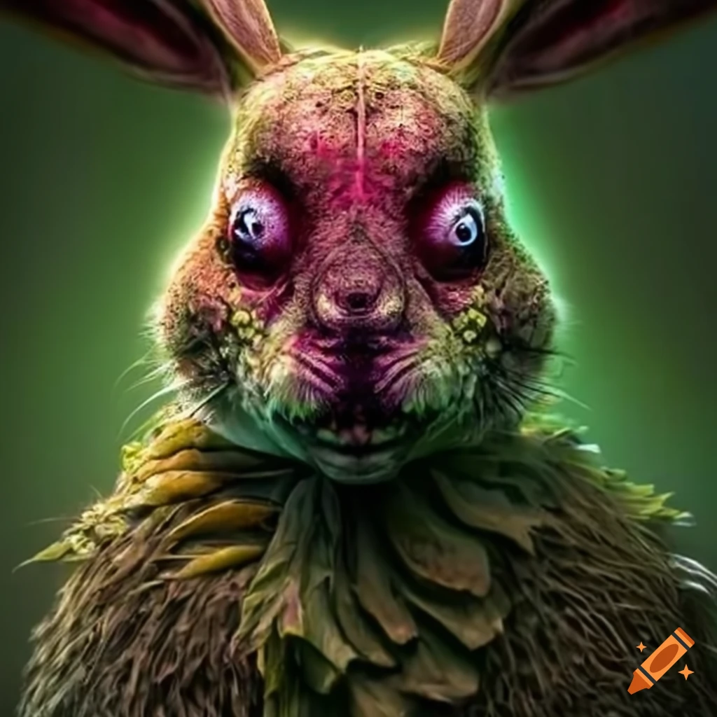 Image of a terrifying hybrid creature in a lush forest