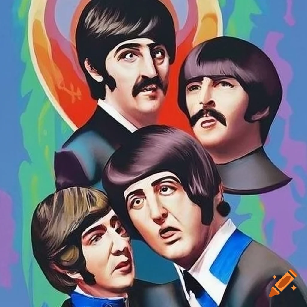 Colorful illustration of the beatles