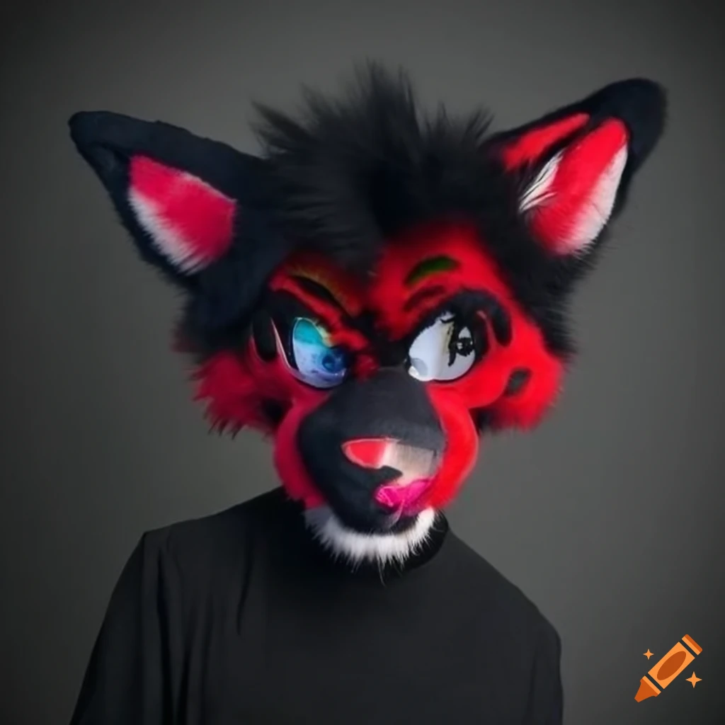 Black and red feline fursuit head