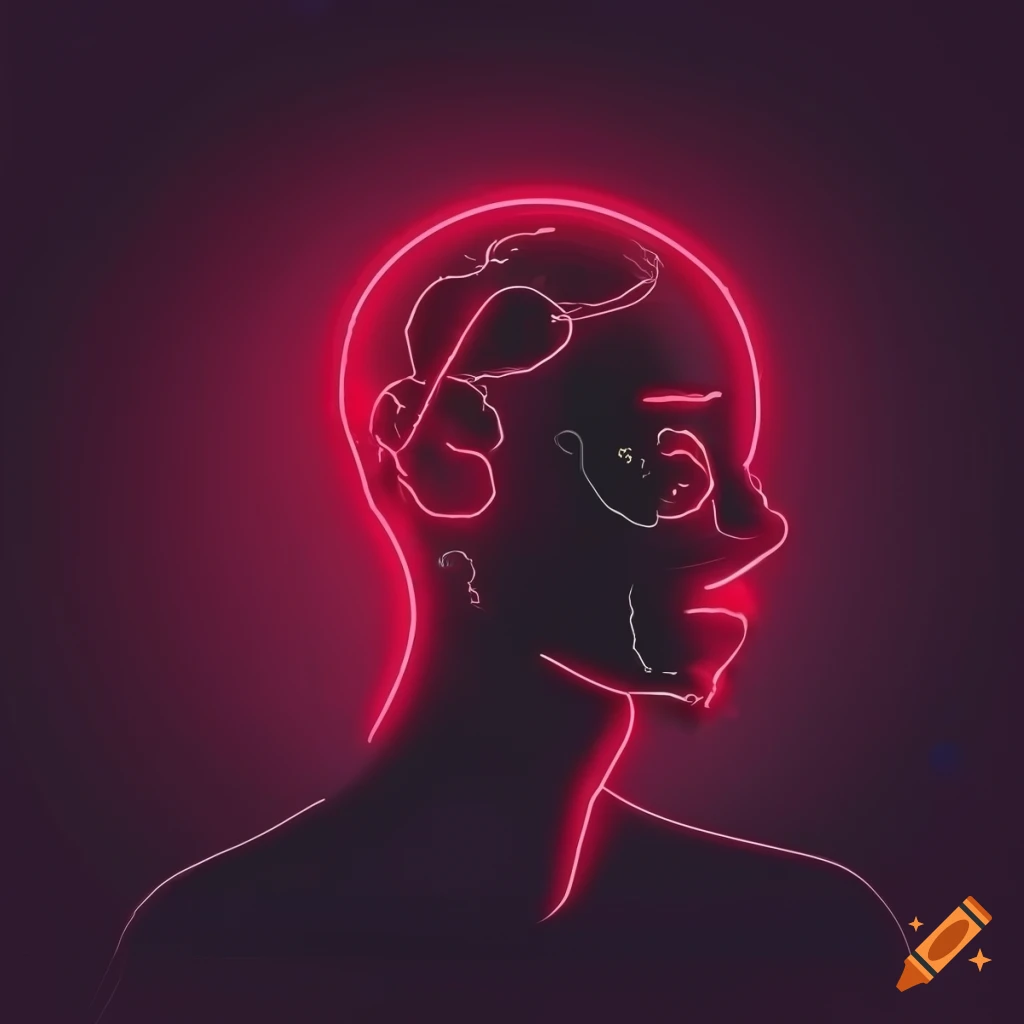 Dark red neon art with a technology theme