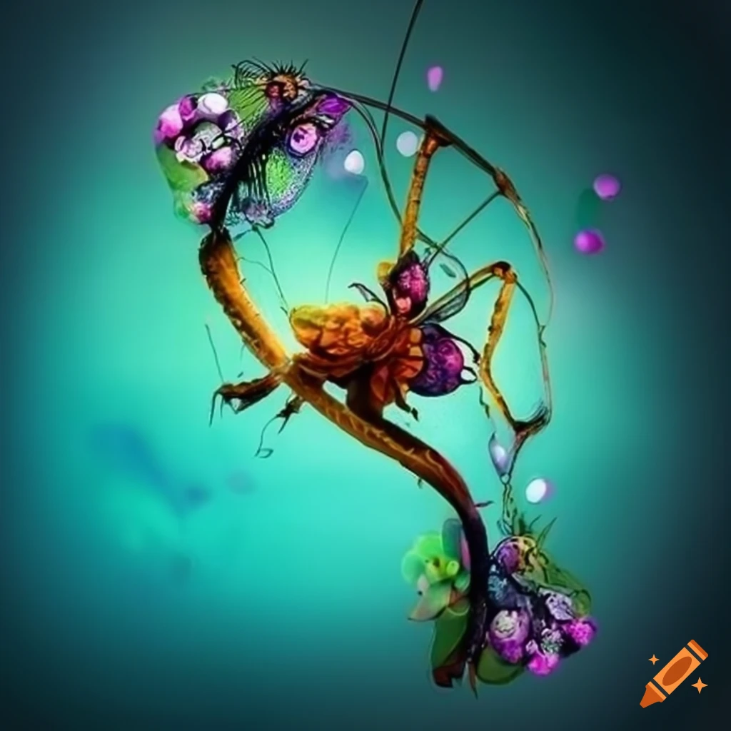 Artistic depiction of floating bows and magical insects on Craiyon