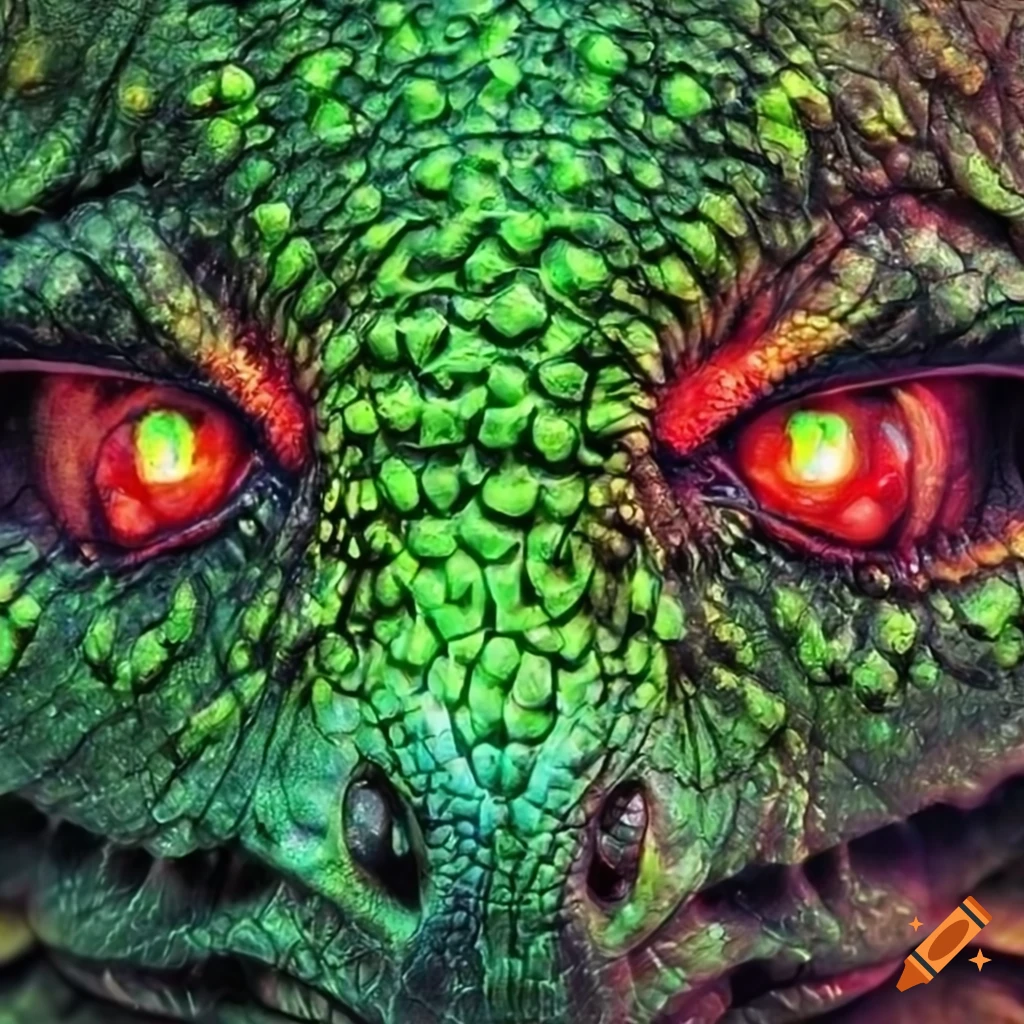 Green dragon with red eyes