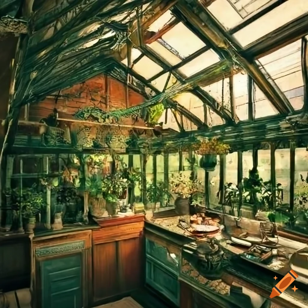 Interior view of a victorian greenhouse