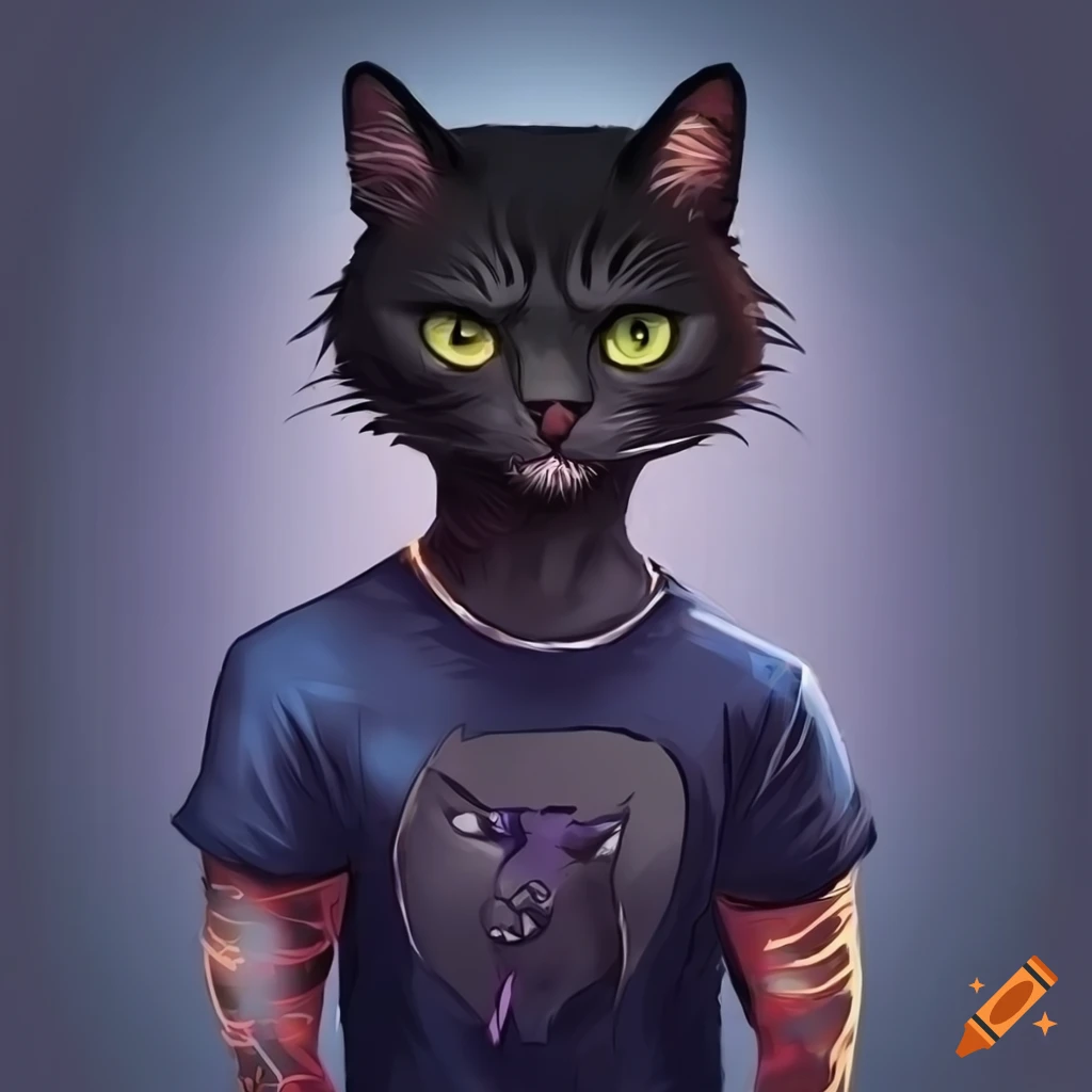 Male anthro cat in a stylish t-shirt