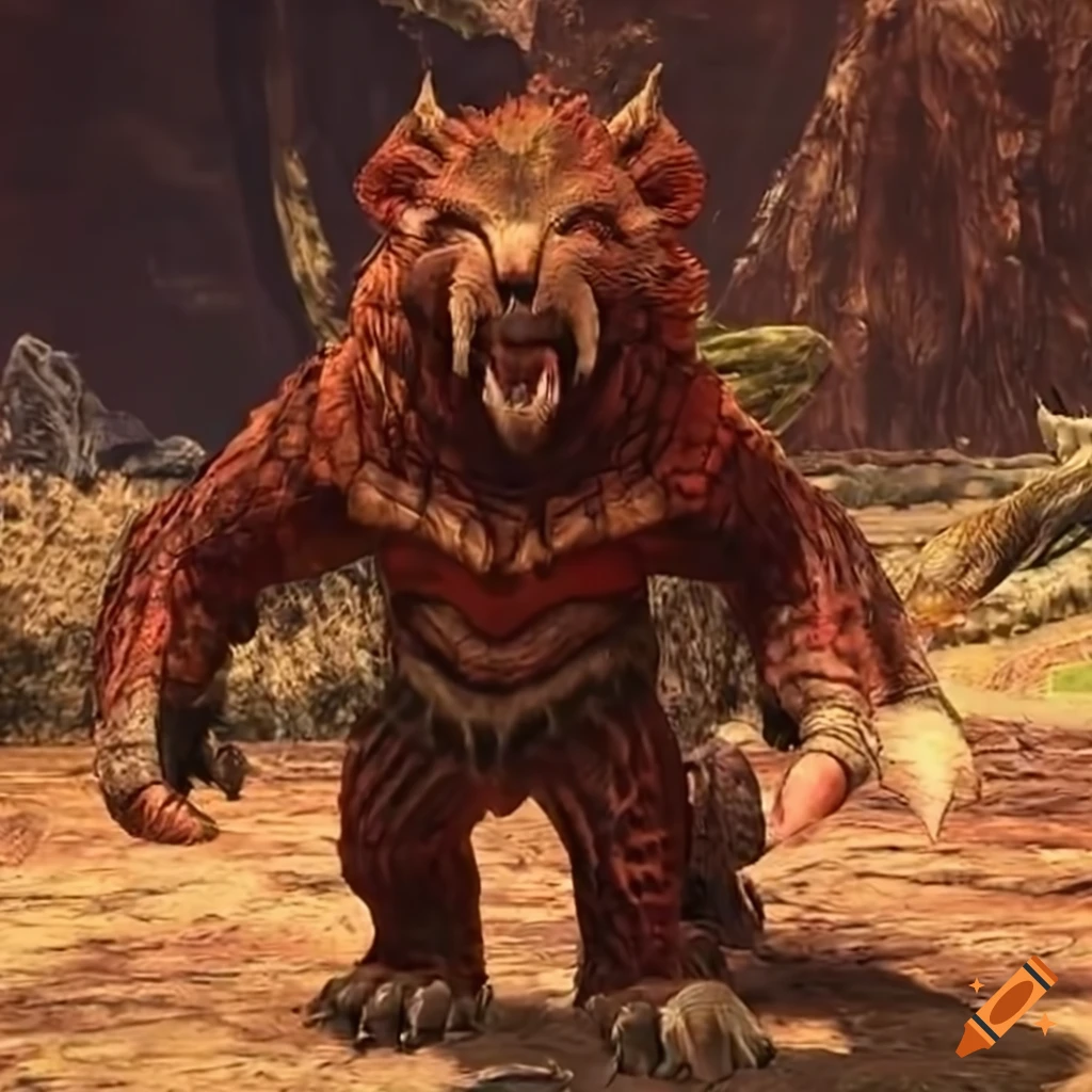 Fierce elephant-lion hybrid creature in monster hunter