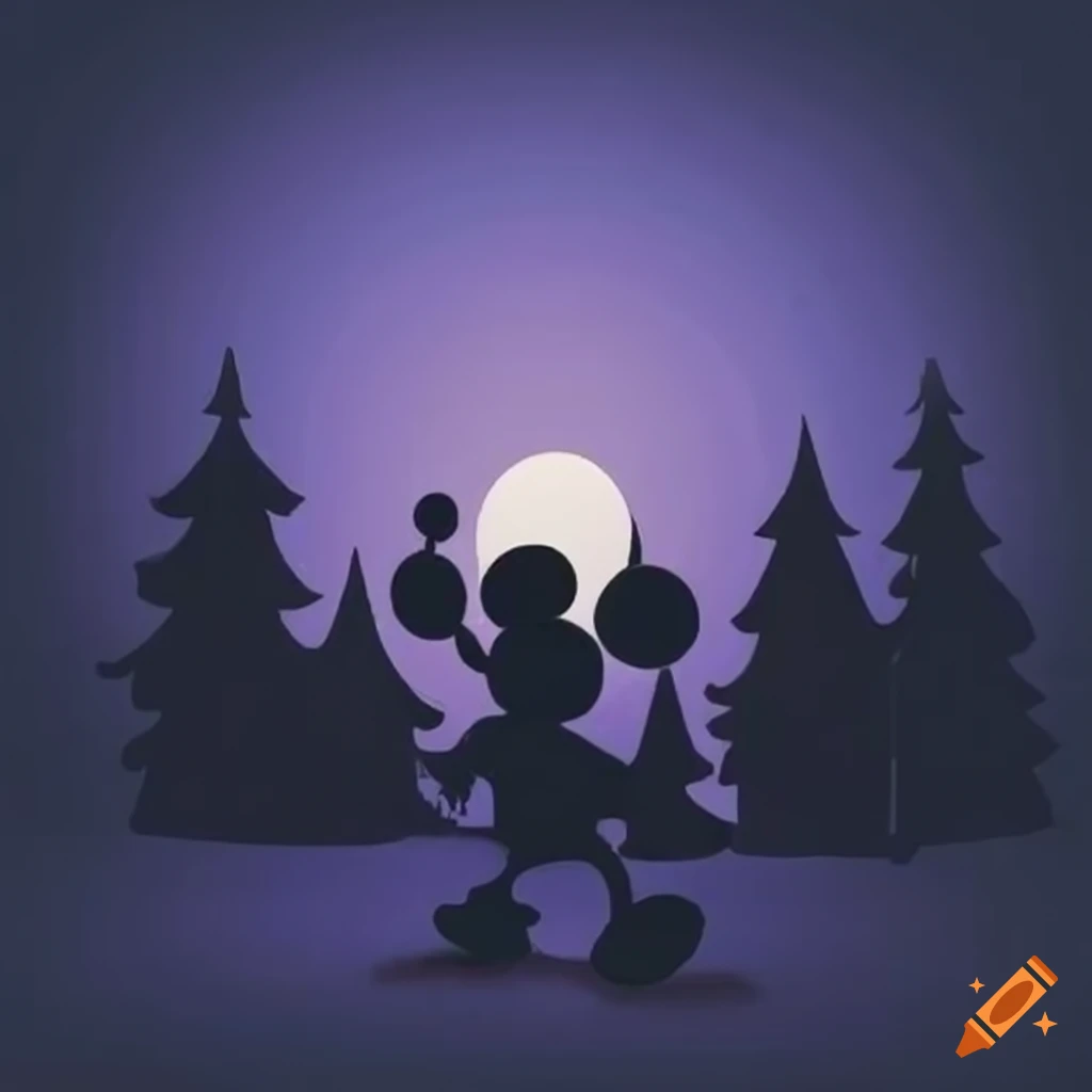 Silhouette of mickey mouse in snowy forest