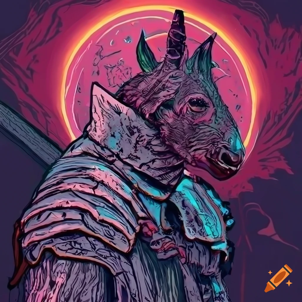 Closeup illustration of a fierce knight boss from a dark fantasy game ...