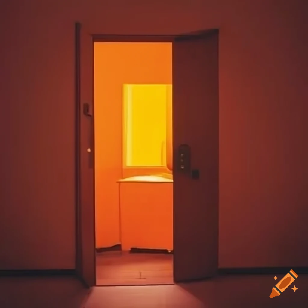 Bright orange office with open door and window light