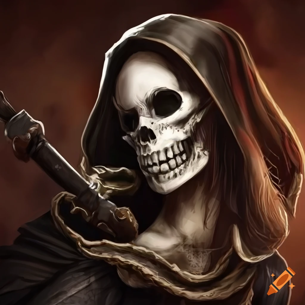 Portrait of a female assassin with skull mask