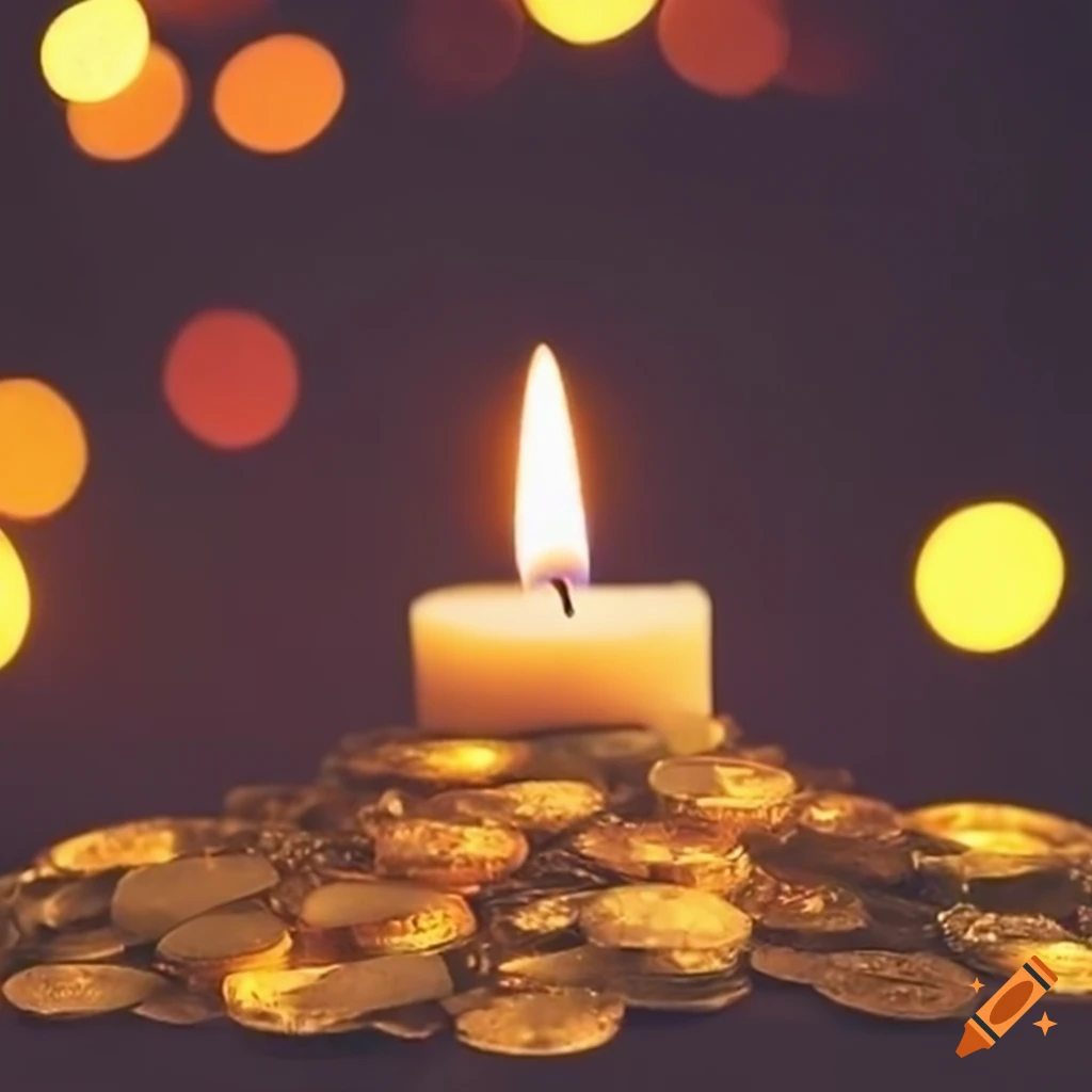 Gold coin-shaped christmas candle