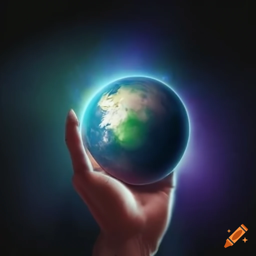 A shiny planet held in a hand