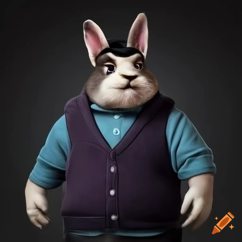 Anthro rabbit in sweater vest with black haircut on Craiyon