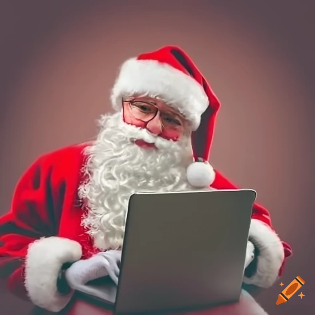 Santa claus working on a computer for christmas