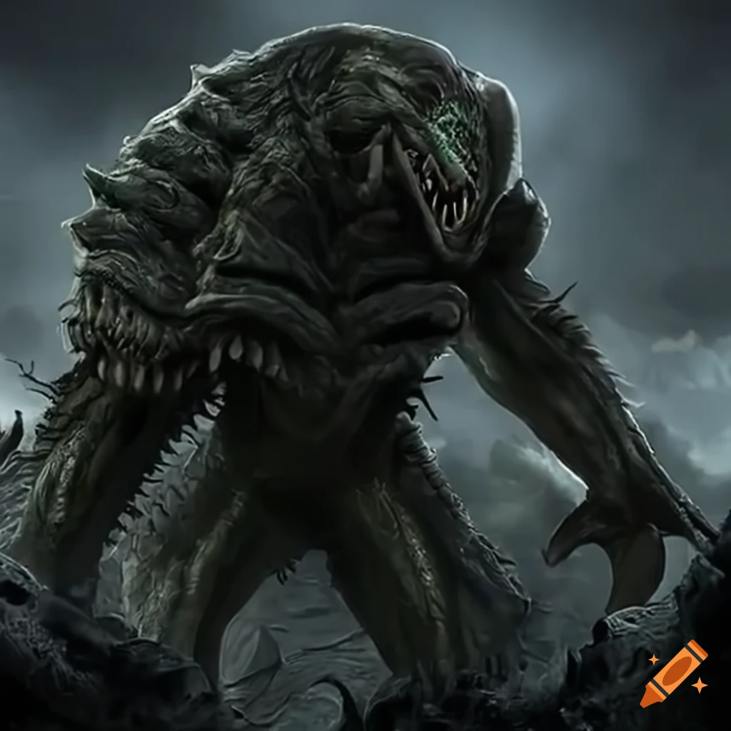 Image of an alien monster invasion battle with a giant monster