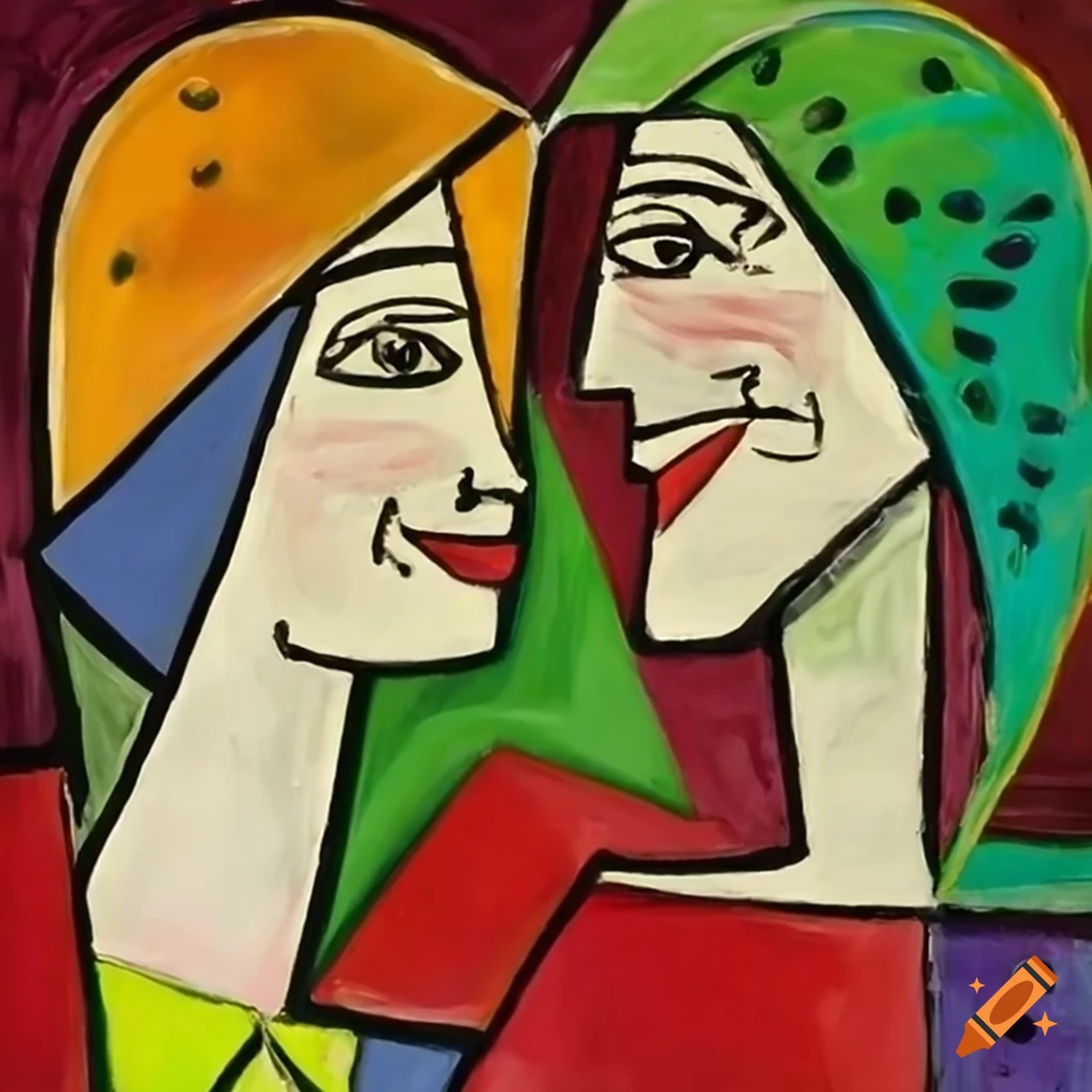 Picasso painting of two people toasting on Craiyon
