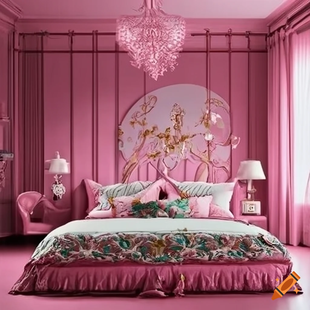 Luxury pink bedroom with floral accents