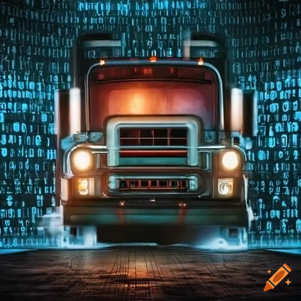 Binary code around a truck on Craiyon