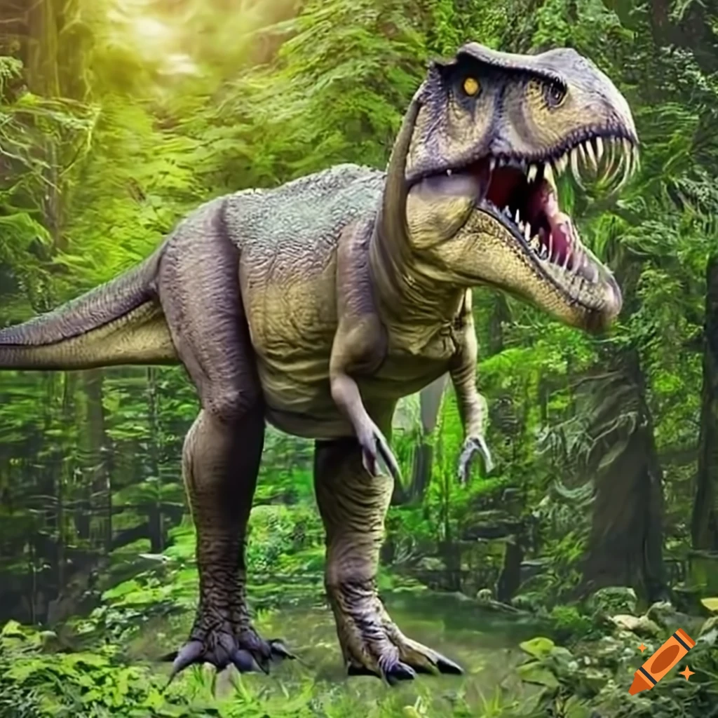 Green t-rex hidden in wild vegetation