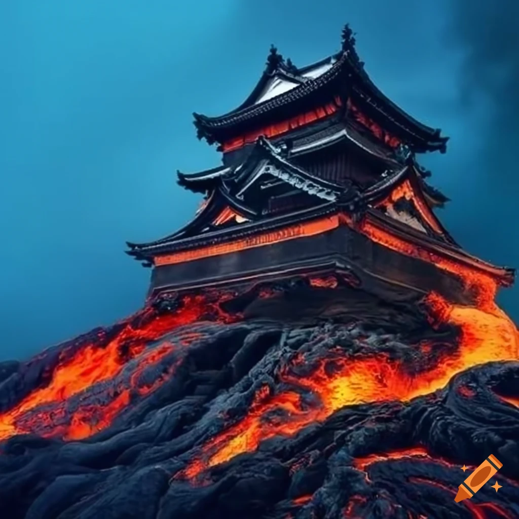 Picture of a castle in japan with lava
