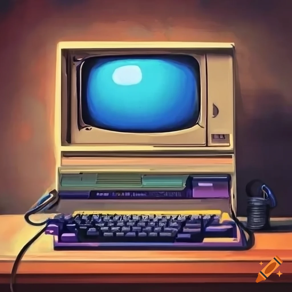 Retro-style painting of a commodore 64 computer on a desk