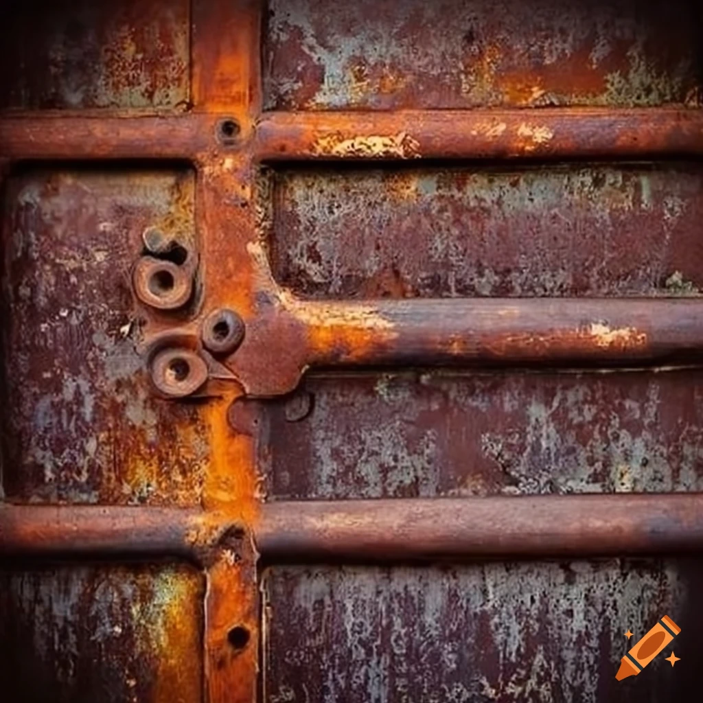 Artistic depiction of rusted metal house with many windows