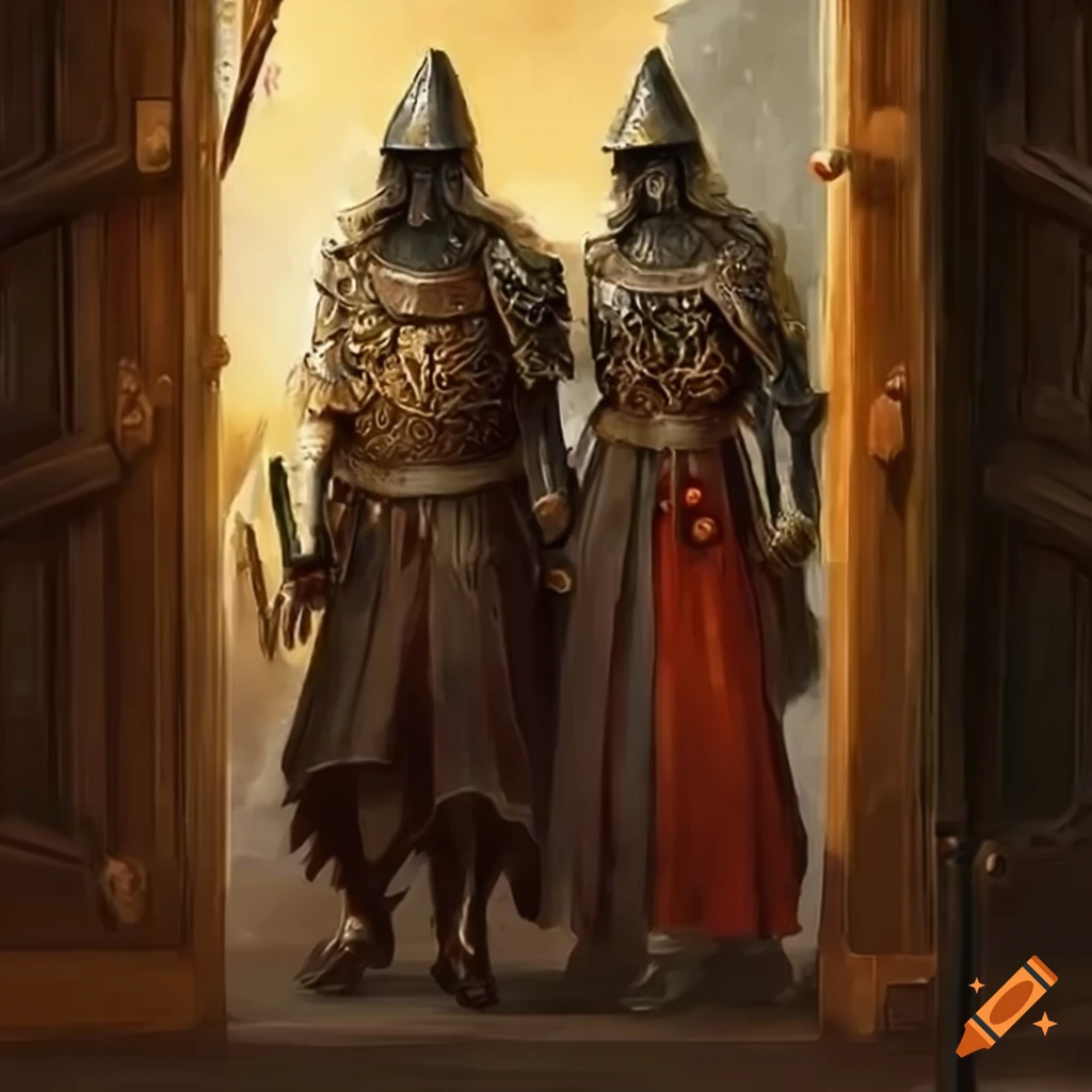 Fantasy guards protecting a door