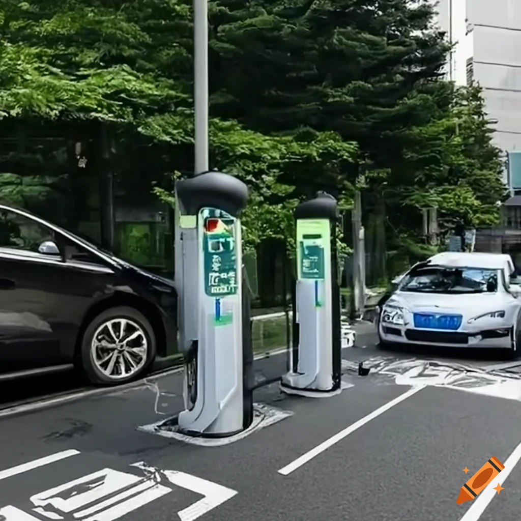 Electric car charging station at traffic light