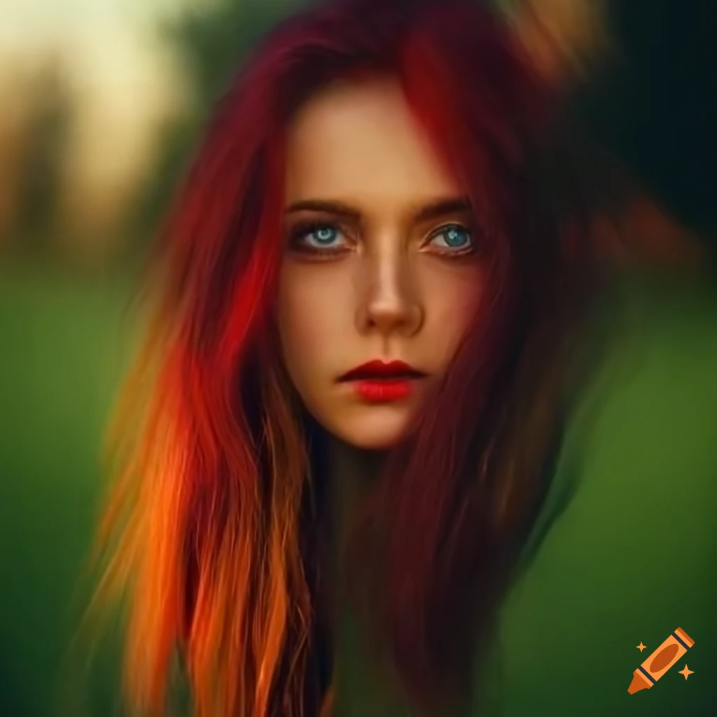 Photo-realistic portrait of a beautiful woman in a green field on Craiyon