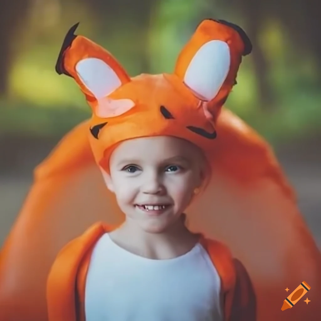 Child wearing an inflated fox costume