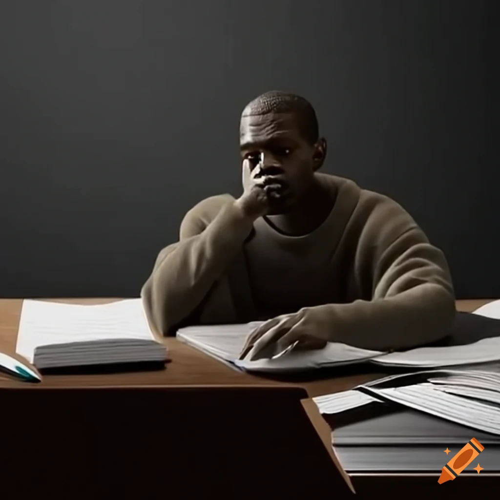 Kanye west studying at a table