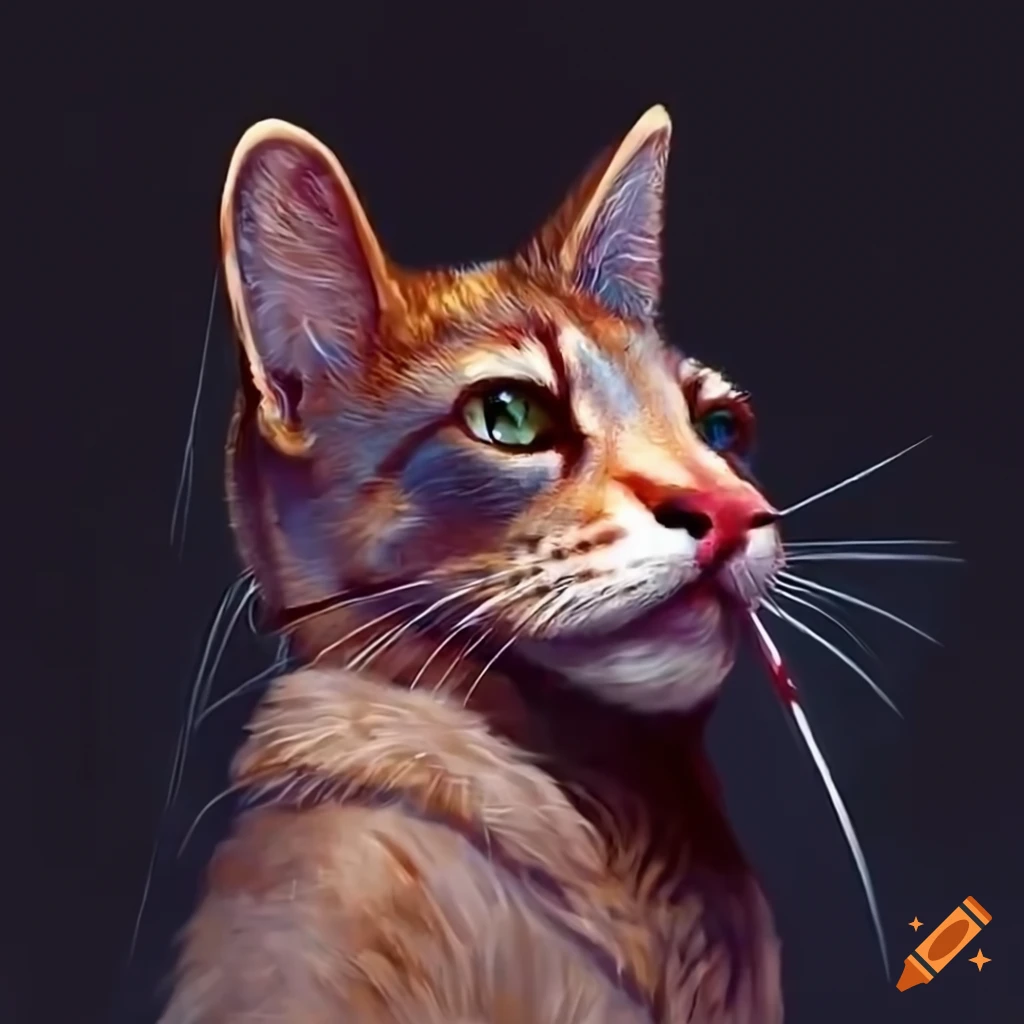 Surreal painting of cat-like human figures