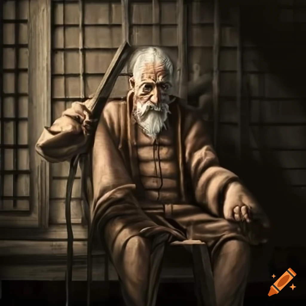 Image of an old prisoner in a fantasy jail on Craiyon